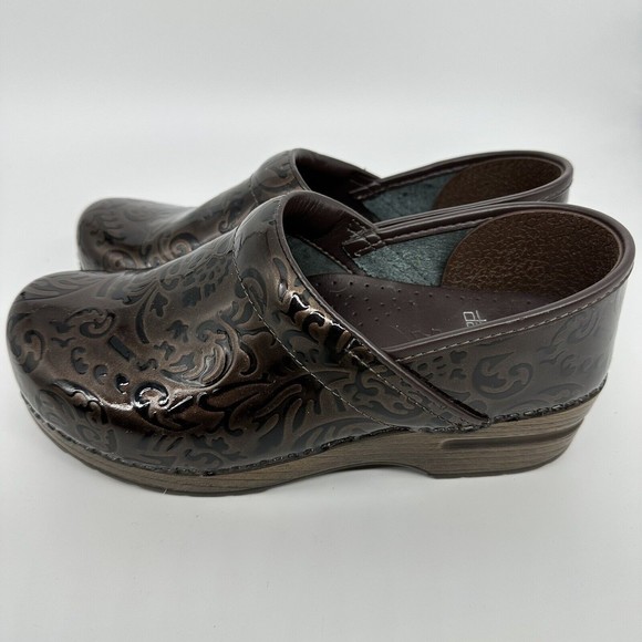 Dansko | Shoes | Dansko Professional Clogs Size 38 Brown Floral Patent ...
